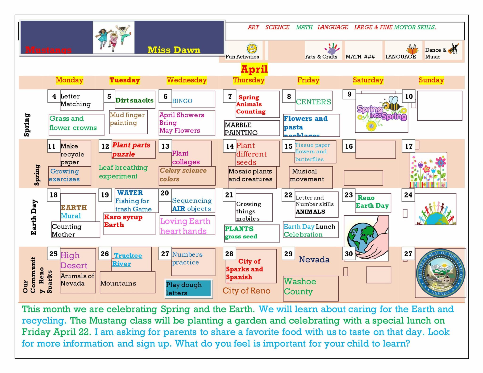 April Calendar - Discoveries Preschool and Childcare